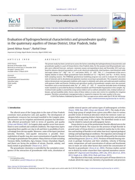 Pdf Evaluation Of Hydrogeochemical Characteristics And Groundwater