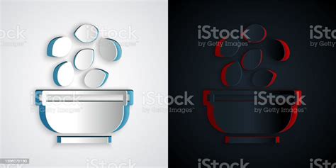 종이 는 회색과 검은 색 배경에 고립 된 그릇 아이콘의 씨앗을 잘라 종이 아트 스타일 벡터 3차원 형태에 대한 스톡 벡터 아트