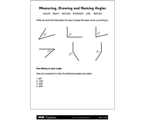 measuring drawing and naming angles worksheet for 6th 10th grade