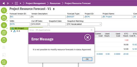 Editing A Project Resource Forecast Which Is In Approved Status Ifs Community