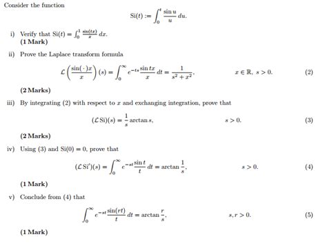 Solved Consider The Function Si Sinu Du U Sintr Dr