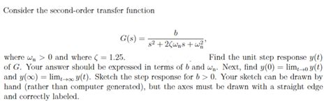 Solved Consider The Second Order Transfer Function
