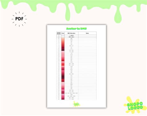 Printable DMC To Anchor Anchor To DMC Thread Conversion Charts PDF Embroidery Inventory