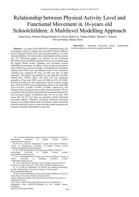 Pdf Relationship Between Physical Activity Level And Functional