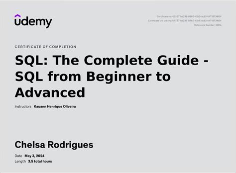 Completed Sql The Complete Guide Course Chelsa Rodrigues Posted