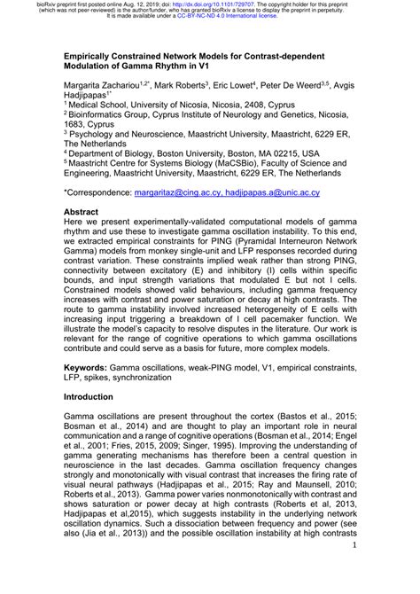 Pdf Empirically Constrained Network Models For Contrast Dependent