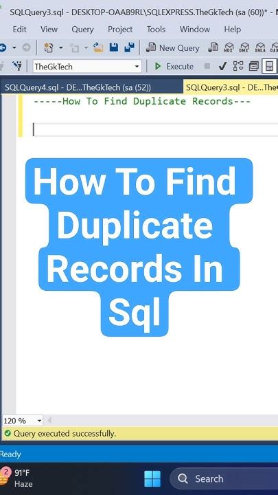 How To Find Duplicate Records In Sql 1 Minute Trick Sql Duplicate Find Youtube