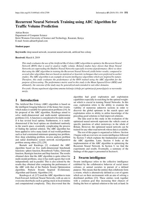 Pdf Recurrent Neural Network Training Using Abc Algorithm For Traffic