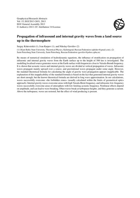 Pdf Propagation Of Infrasound And Internal Gravity Waves From A Land