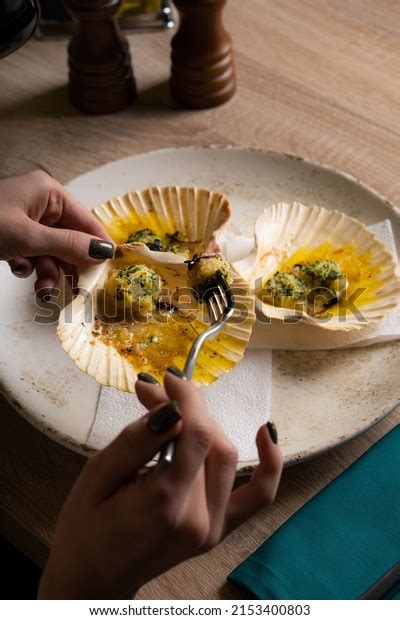 Process Eating Baked Shell Scallops Stock Photo 2153400803 Shutterstock
