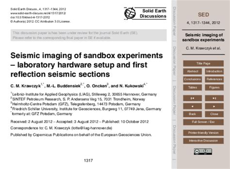 Pdf Seismic Imaging Of Sandbox Experiments Laboratory Hardware Setup And First Reflection