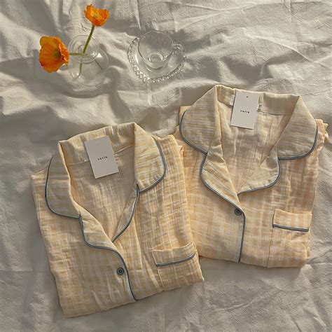 보티에 레몬 체크 커플 순면 요루면 잠옷 세트 신혼 파자마 선물 위시버킷