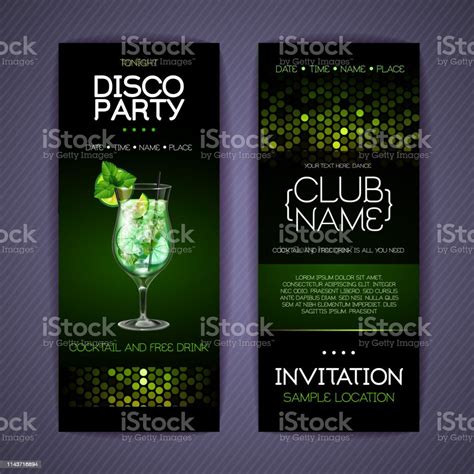 칵테일 파티에 디스코 초대장입니다 문서 템플릿 디자인 각얼음에 대한 스톡 벡터 아트 및 기타 이미지 각얼음 과일 나이트