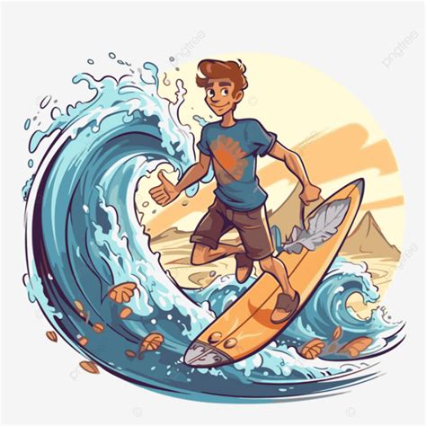 Surfer Clipart Cartoon Surfer Riding A Wave On A Surfboard Vector Wave