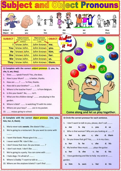 The Subject And Object Pronouns Worksheet Is Shown In This Image