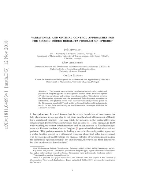 Pdf Variational And Optimal Control Approaches For The Second Order Herglotz Problem On Spheres