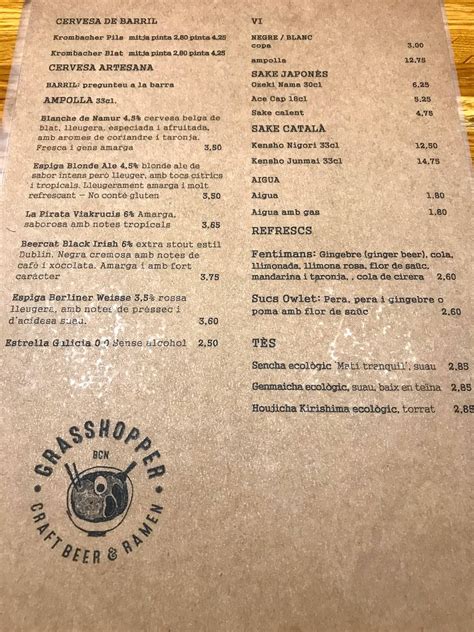 Menu At Grasshopper Ramen Bar Barcelona