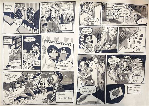 스폰지애니미술학원 👼 유치원을 배경으로 한 귀엽고 동화적인 느낌의 칸 만화 작품 흑백 만화이지만 명도를 세밀하게 조절해 캐릭터와 배경들을 표현한 것이 유치원