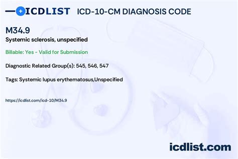 Icd 10 Cm Diagnosis Code M34 9 Systemic Sclerosis Unspecified