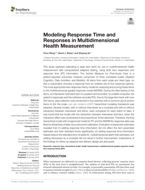 Pdf Modeling Response Time And Responses In Multidimensional Health Measurement