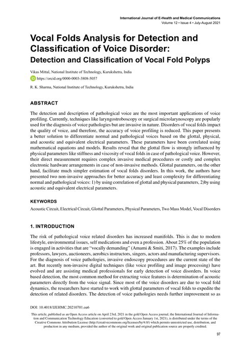 Pdf Vocal Folds Analysis For Detection And Classification Of Voice Disorder Detection And