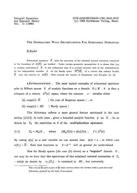 Pdf The Generalised Wold Decomposition For Subnormal Operators