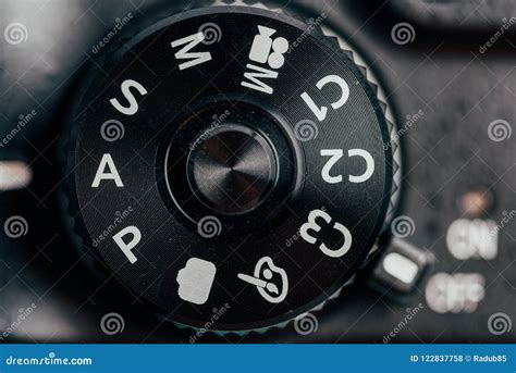 Digital Camera Control Dial Showing Aperture Shutter Speed Manual And Program Modes Stock