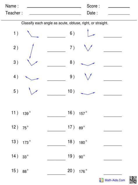 Classify Each Angle As Acute Obtuse Right Or Straight Pdf