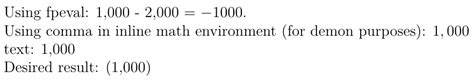 Siunitx Negative Number In Parentheses And Comma In Math Mode TeX LaTeX Stack Exchange