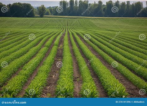 Genetically Modified Crop Field With Rows Of Crops In Various Stages Of Growth And Development