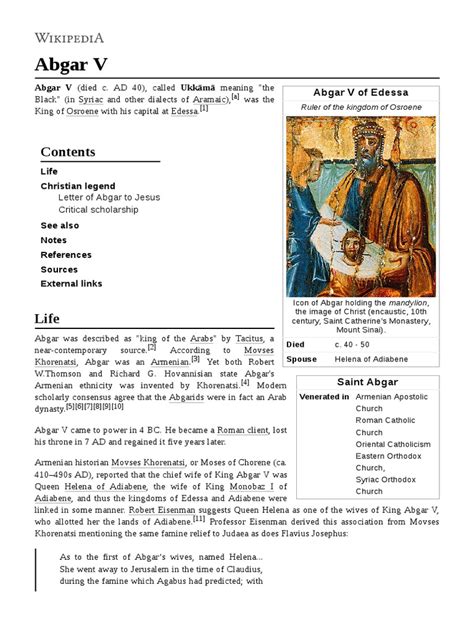 Abgar V Abgar V Died C Ad 40 Called Ukkāmā Meaning The Pdf Religion And Belief