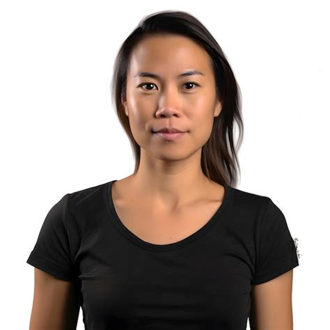 Une Jolie Jeune Femme Asiatique En T Shirt Noir Sur Fond Blanc Psd