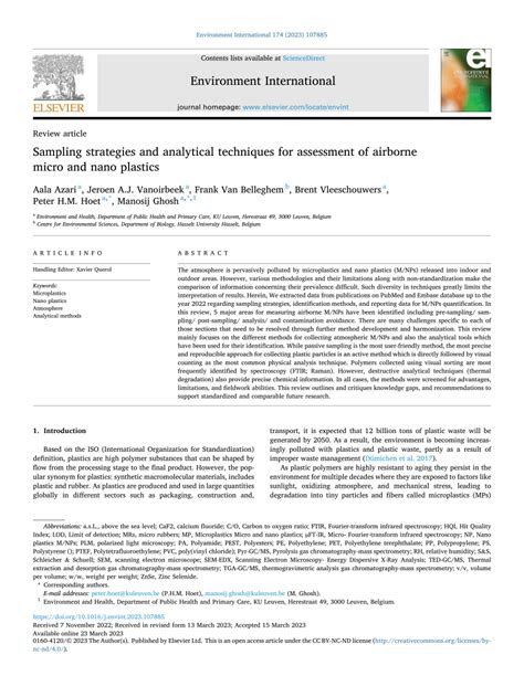 Pdf Sampling Strategies And Analytical Techniques For Assessment Of Airborne Micro And Nano