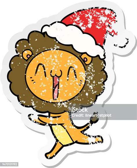 산타 모자를 쓴 사자의 행복한 손으로 그린 고민 스티커 만화 귀여운에 대한 스톡 벡터 아트 및 기타 이미지 귀여운 낙서 드로잉 데칼 Istock