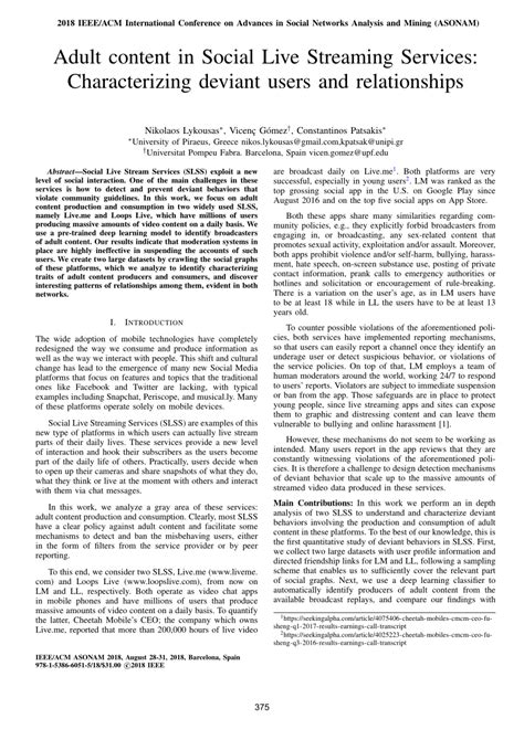 PDF Adult Content In Social Live Streaming Services Characterizing Deviant Users And