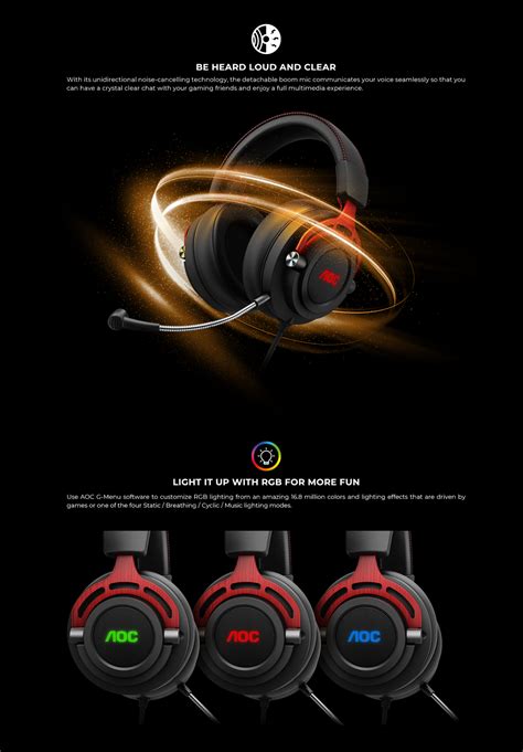 AOC GH300 WIRED GAMING HEADSET HEADPHONE WITH IN LINE CONTROLLER IMMERSIVE IN GAME AUDIO AND