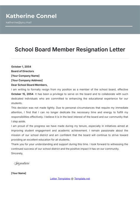 Free School Board Member Resignation Letter Template To Edit Online