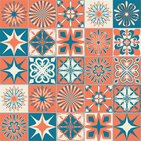 Ceramic Tile With Square Patterns Orange Blue Color Trendy Patchwork Ceramic Tile Stock Vector Ceramic Tile With Square Patterns Orange Blue Color Trendy Patchwork Ceramic Tile Stock Vector