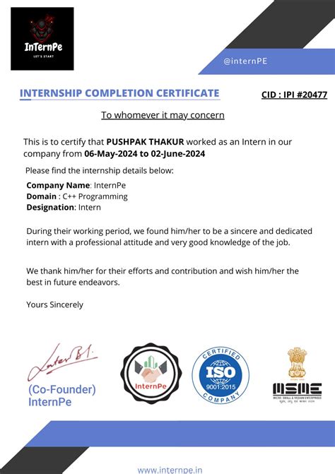 Pushpak Thakur On Linkedin Internship C Programming Internpe