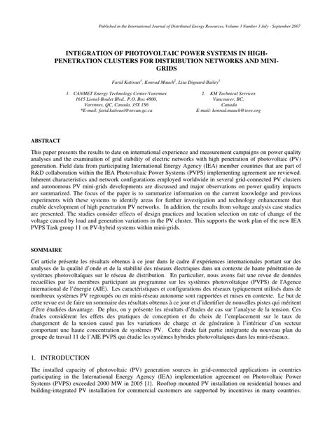 Pdf Integration Of Photovoltaic Power Systems In High Penetration Clusters For Distribution