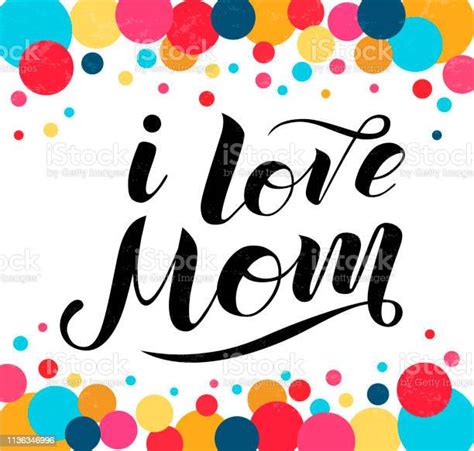 나는 색깔의 동그라미와 흰색 배경에 엄마 레터링을 사랑 해요 행복 한 어머니의 날을 위한 인쇄 수 제 서 예 벡터 일러스트입니다 포스터 배너 엽서 및 인쇄를 위한 어머니의