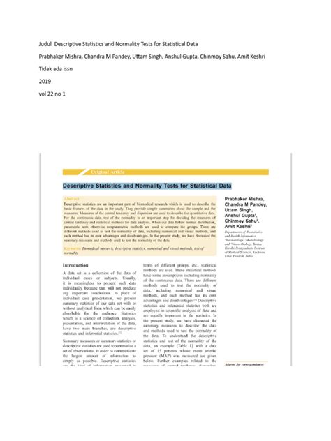 Judul Descriptive Statistics And Normality Tests For Statistical Data