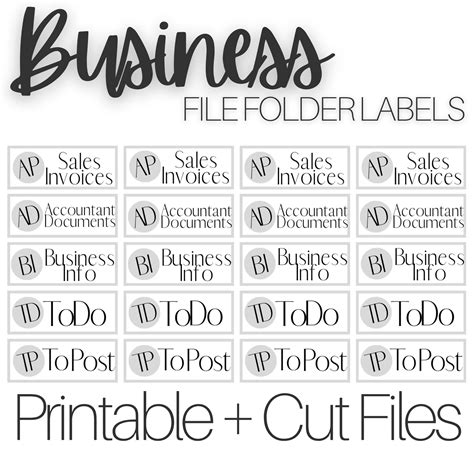 PRINTABLE FOLDER LABELS For Business Paperwork Cut Files For Etsy