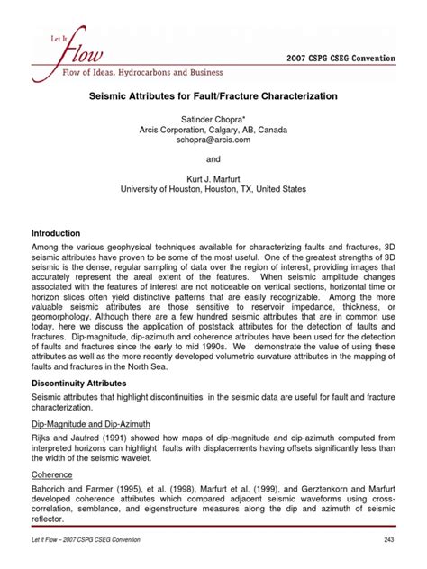 Chopra S Marfurt K J Seismic Attributes For Fault Or Fracture Characterization Pdf