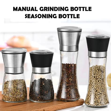 스테인레스 스틸 수동 밀 후추 소금 향신료 그라인더 주방 용품 향신료 유리 보관 용기 주방 가제트 도구 Aliexpress
