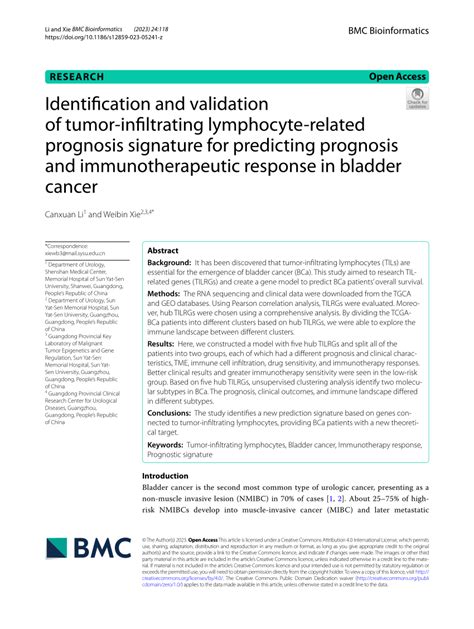 Pdf Identification And Validation Of Tumor Infiltrating Lymphocyte Related Prognosis Signature
