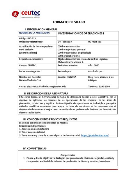 Silabo Investigación De Operaciones Julio 2021 Pdf