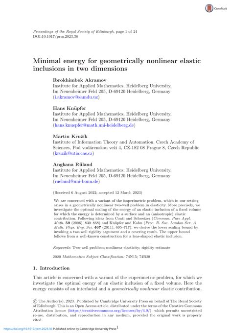 Pdf Minimal Energy For Geometrically Nonlinear Elastic Inclusions In Two Dimensions