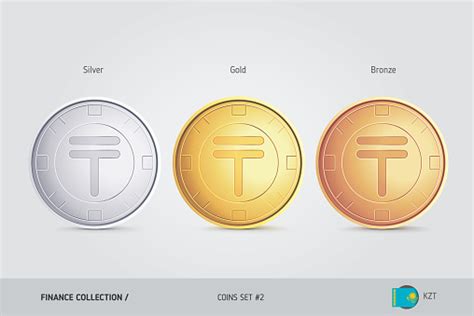 골든 실버 청동 동전입니다 현실적인 금속 카자흐스탄 텡 게 동전 세트 배경에 고립 된 개체입니다 웹사이트 웹 디자인 모바일 애플 리 케이 션 인포 그래픽에 대 한 금융 개념