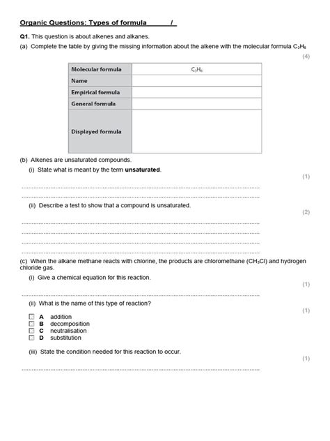 Types Of Formula Questions Only Y 11 Homework Pdf Alkene Alkane